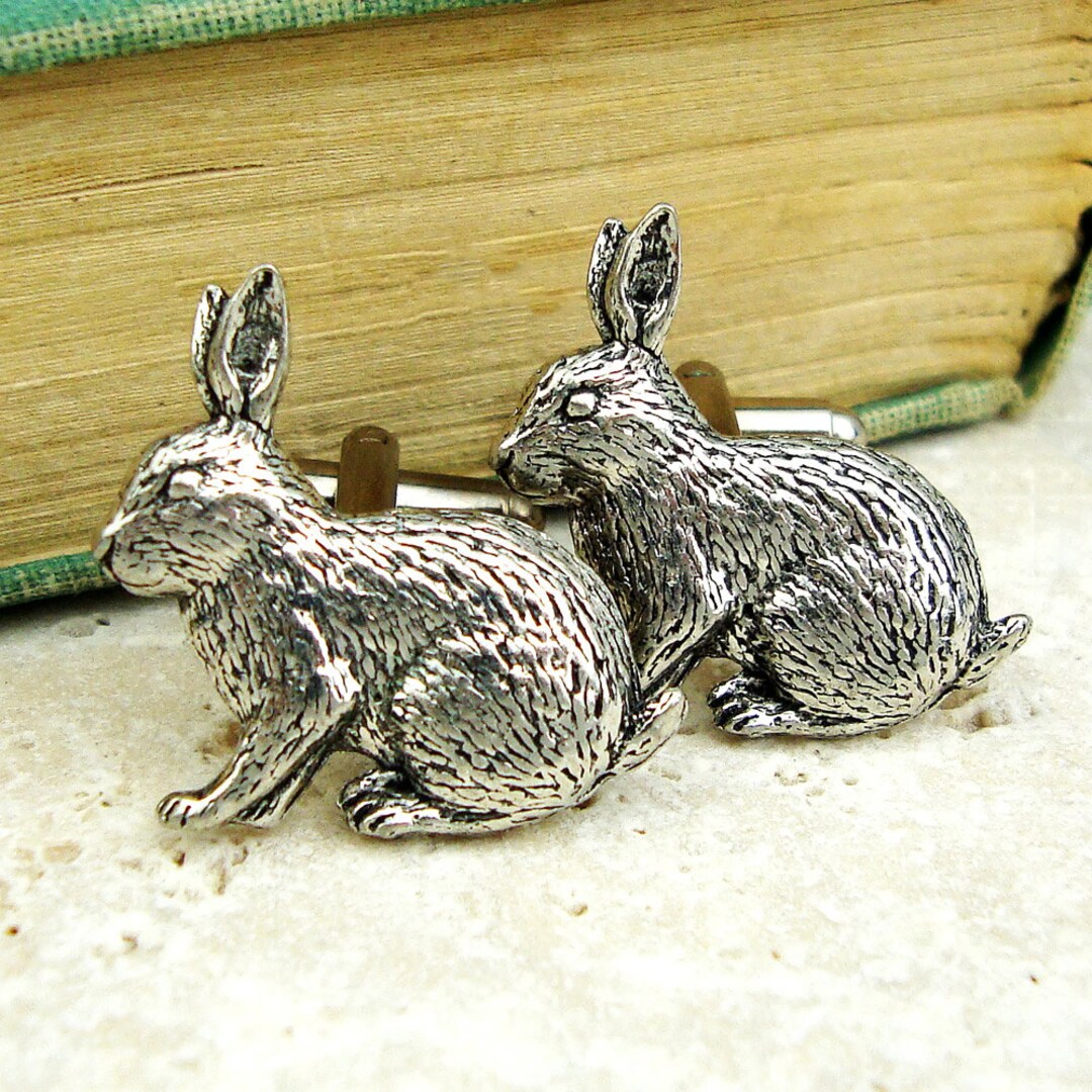 Rabbits Cufflinks. Antiqued Silver Pewter Cufflinks - Etsy