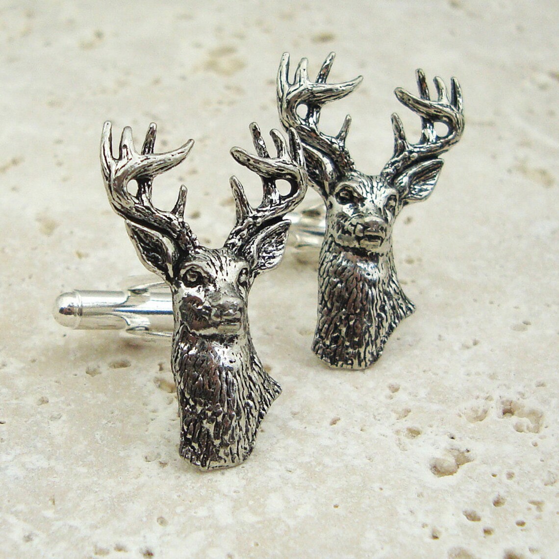 Stag Cufflinks Antiqued Pewter and Silver Cufflinks - Etsy