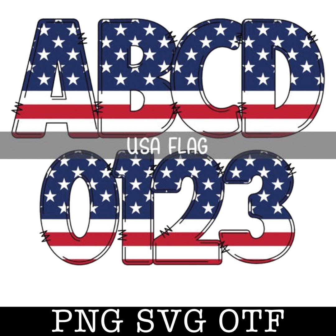 4th of July Alphabet Set PNG, American Flag Doodle Letters, Template ...