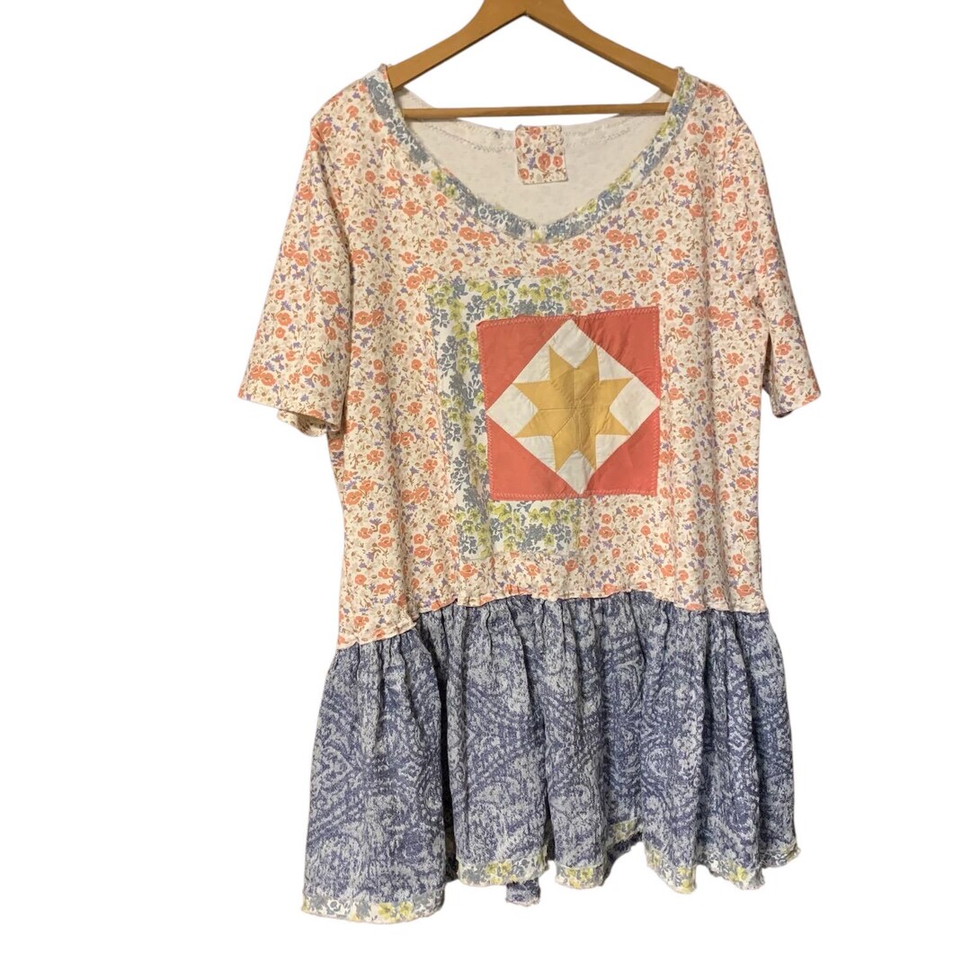 Handmade Upcycled Tunic Top XL Lagenlook Art to Wear Artsy Festival ...