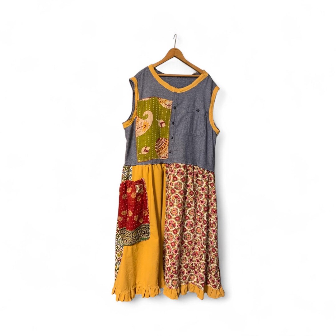 Upcycled Kantha Patchwork Maxi Dress: Boho Art to Wear, XL - Etsy