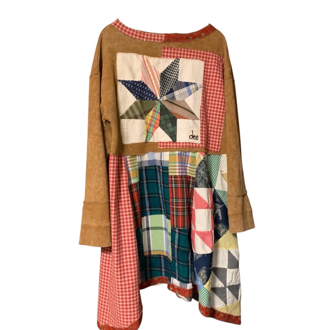 Handmade Upcycled Tunic Dress XL Lagenlook Art to Wear Artsy Festival ...