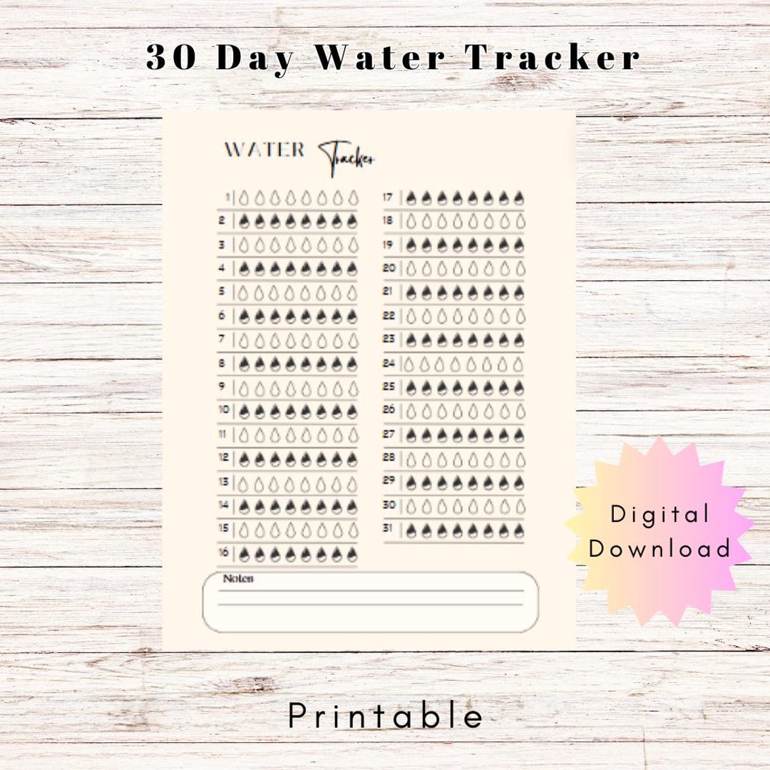 30 Day Water Tracker, Digital Download - Etsy