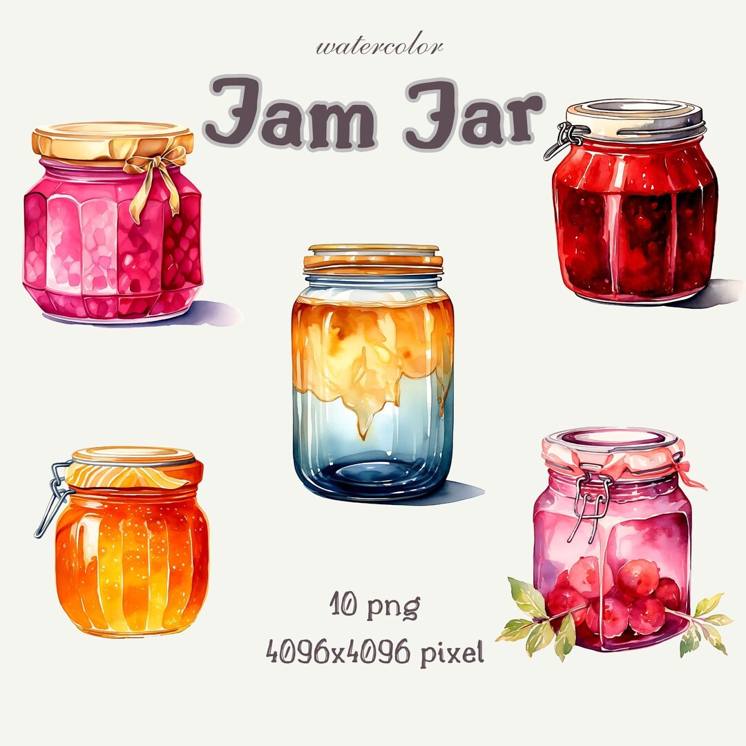 Watercolor Jam Jar Clipart, 10 High Quality Pngs, Food Art, Instant ...
