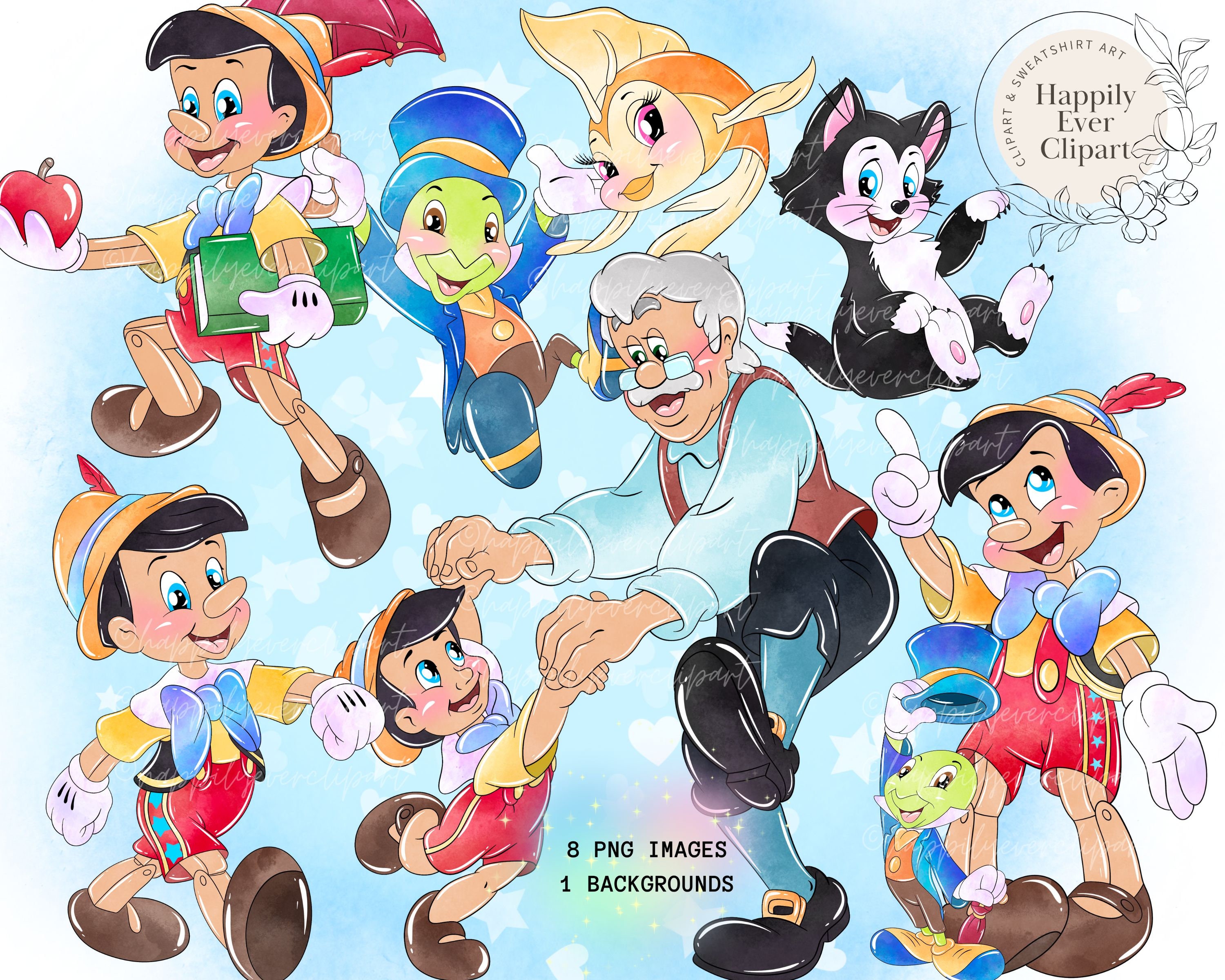 Watercolour Pinocchio Clipart Set / Pinocchio 300 Dpi Digital Download ...