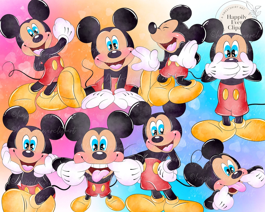 Watercolour Mickey Clipart Set / Silly Mickey 300 Dpi Digital Download ...