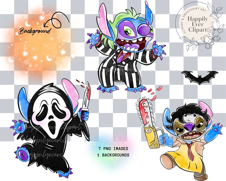 Watercolour Stitch Halloween Clipart Set / Stitch Halloween 300 Dpi ...