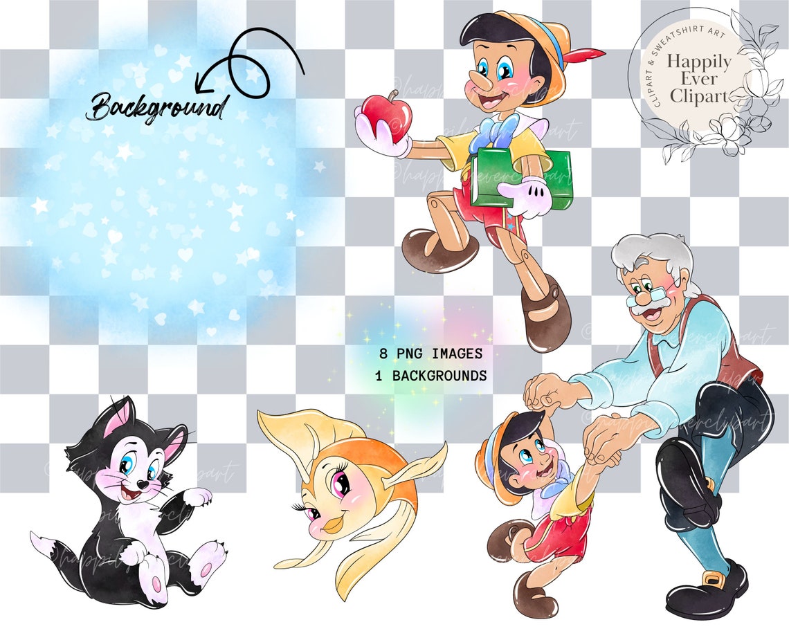 Watercolour Pinocchio Clipart Set / Pinocchio 300 Dpi Digital Download ...
