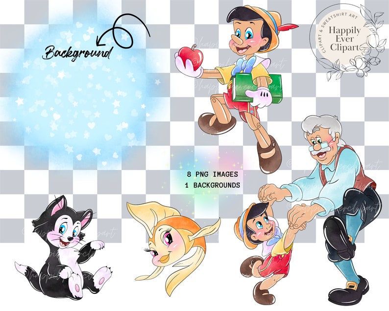 Watercolour Pinocchio Clipart Set / Pinocchio 300 Dpi Digital Download ...