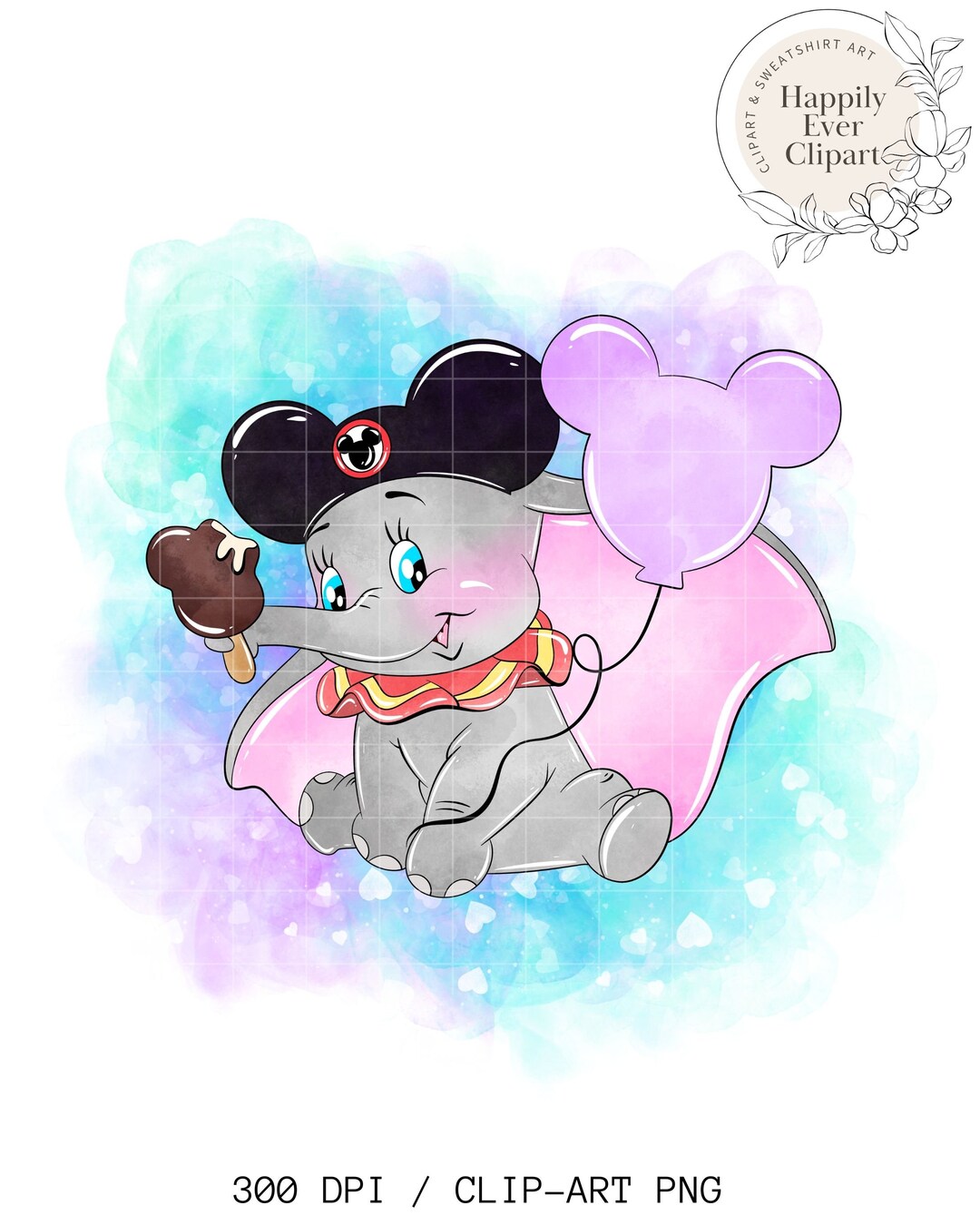 Watercolour Dumbo Mickey Hat Clipart / Dumbo 300 Dpi Digital Download ...