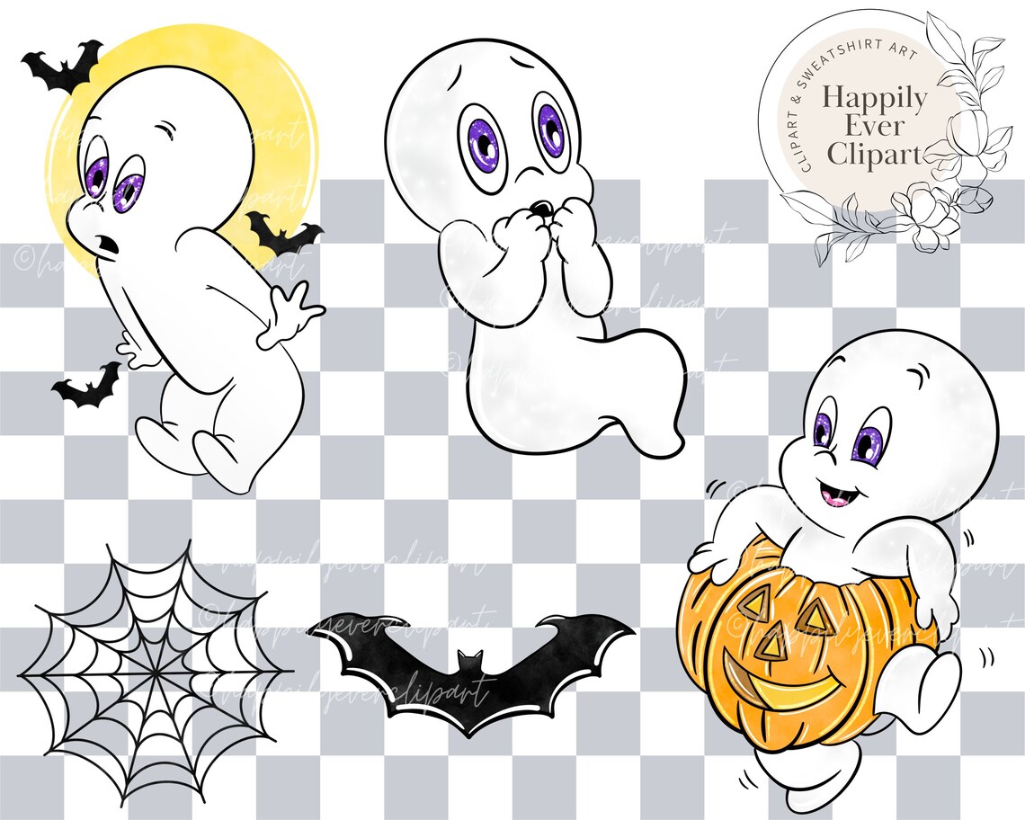 Watercolour Casper Ghost Clipart Set / Casper Ghost 300 Dpi Digital ...