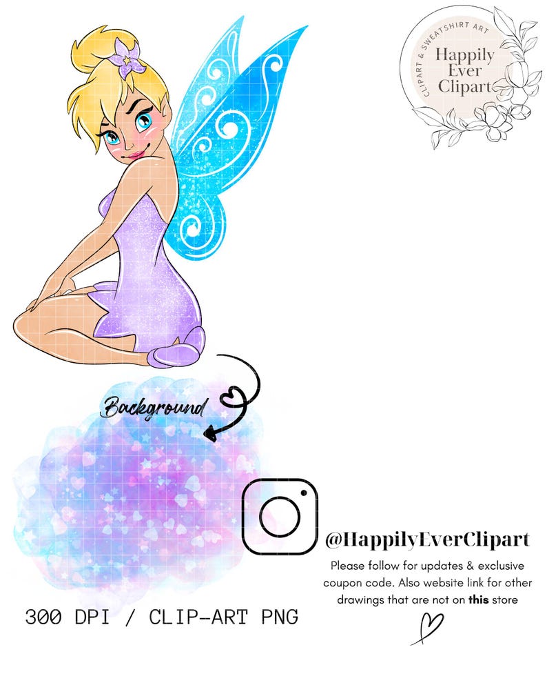 Watercolour Tinkerbell Clipart / Cute Tinkerbell Digital Download PNG ...