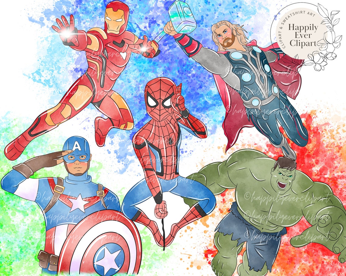 Watercolour Superheros Clipart / Superheros 300 Dpi Digital Download ...