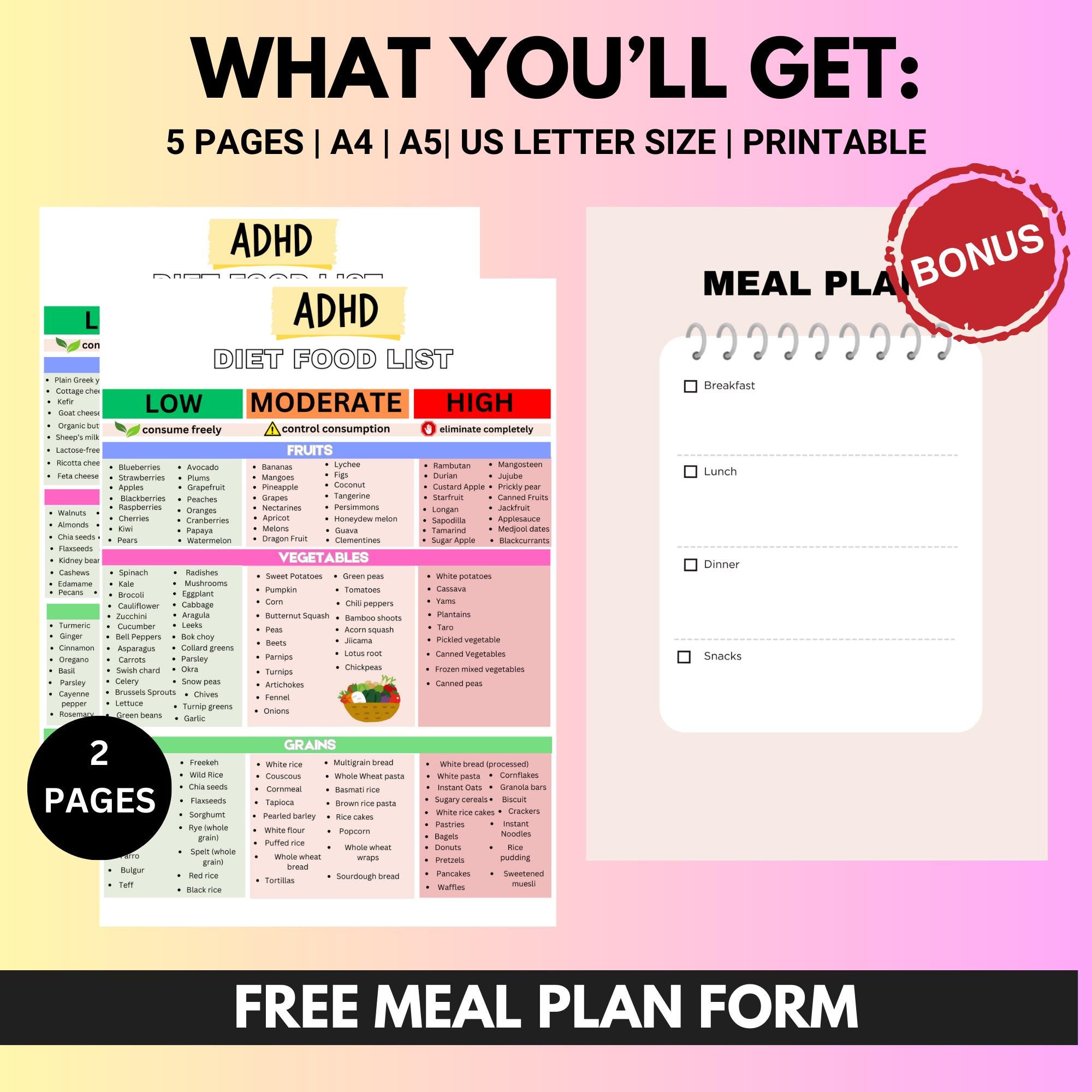 ADHD Diet Food List, Attention Deficit Hyperactivity Disorder Meal Plan for Adult, ADHD Food for ...