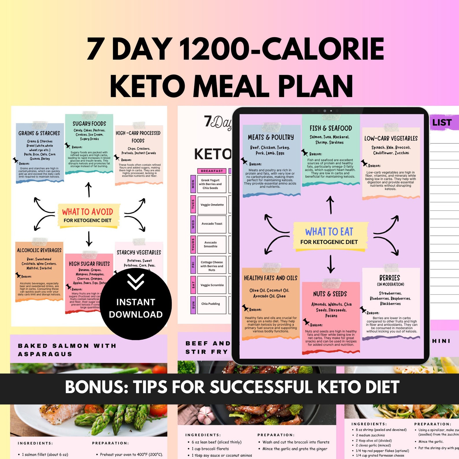 7 Day 1200 Calorie Keto Meal Plan, Keto Diet Meal Plan PDF, Low Carb ...