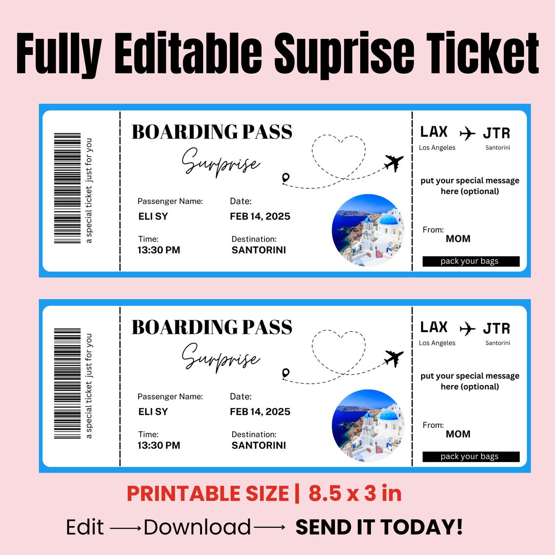 Editable Boarding Pass Canva Template, Surprise Trip Reveal, Boarding ...