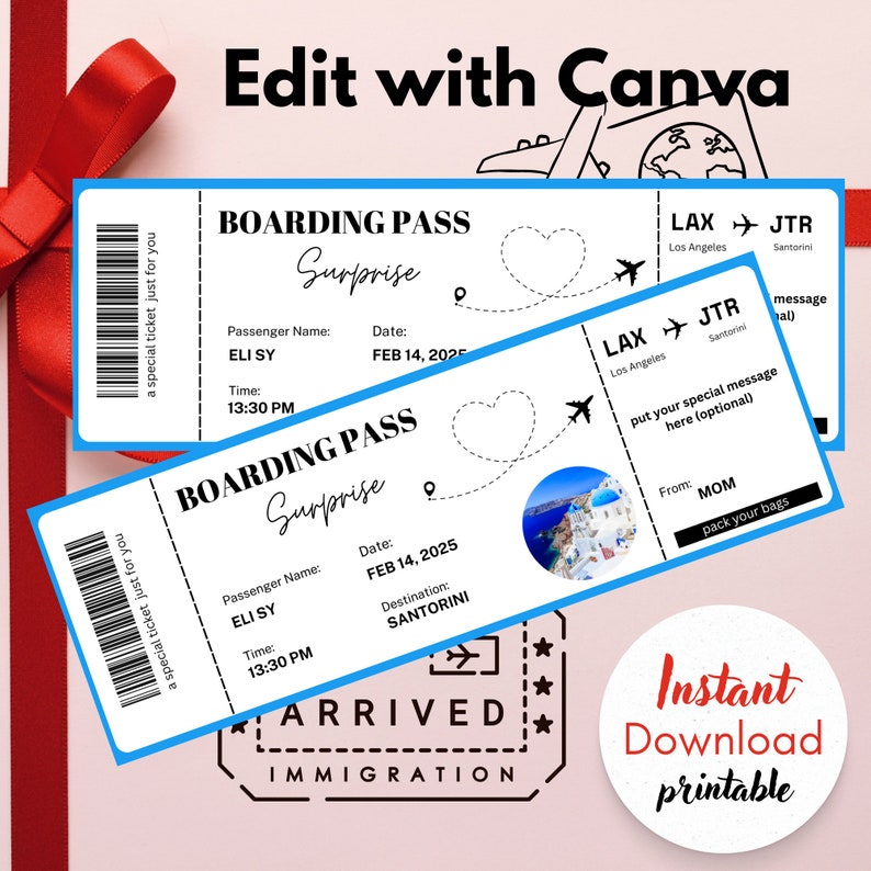 Editable Boarding Pass Canva Template, Surprise Trip Reveal, Boarding ...