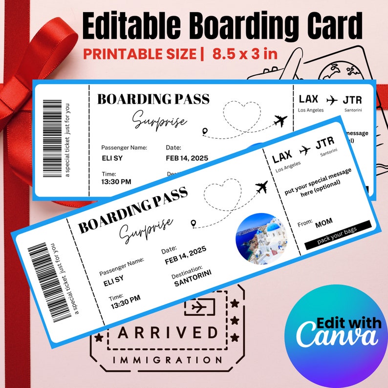 Editable Boarding Pass Canva Template, Surprise Trip Reveal, Boarding ...