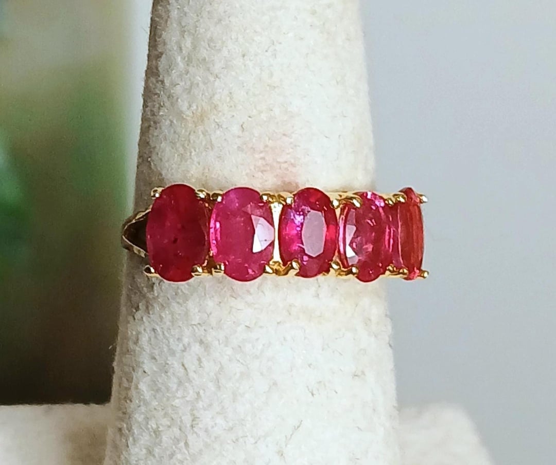 14k Ruby Ring 5-stone Band - Etsy