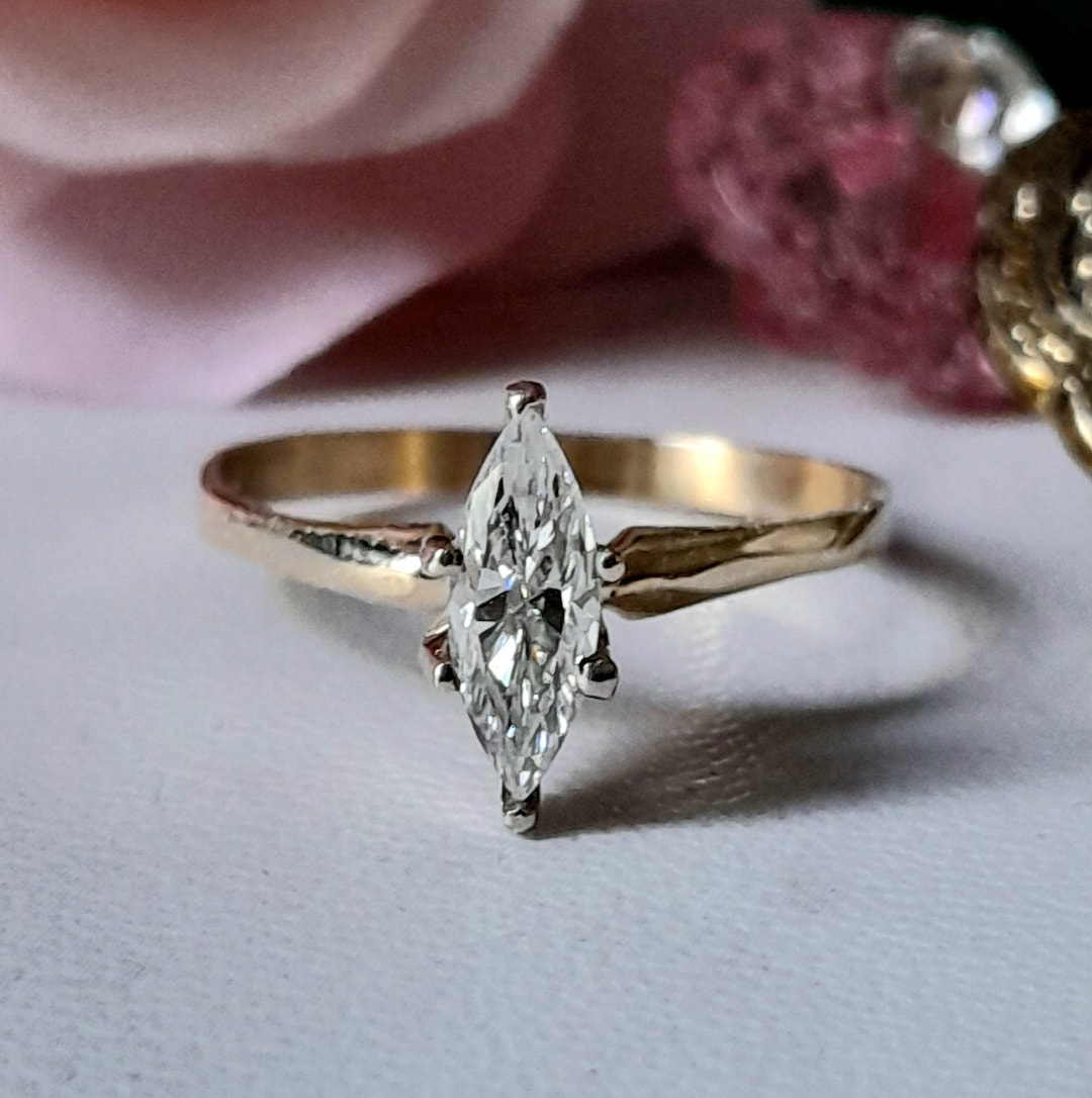 Marquise Cut Diamond Engagement Ring 0.50ct. 14k Yellow Gold - Etsy