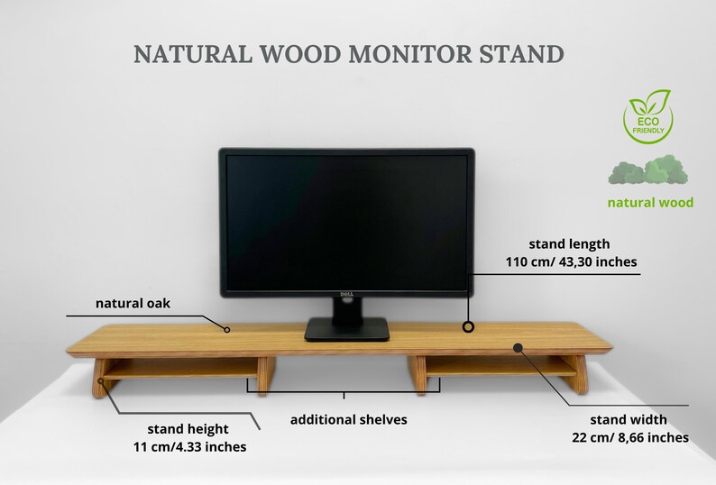 Wooden Monitor Stand, Two Monitor Stand, Wood Computer Stand, Desktop ...