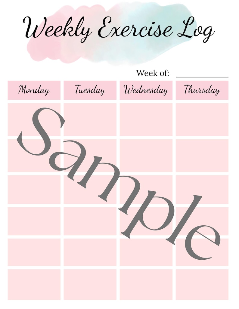 Printable Exercise Log Digital Download - Etsy
