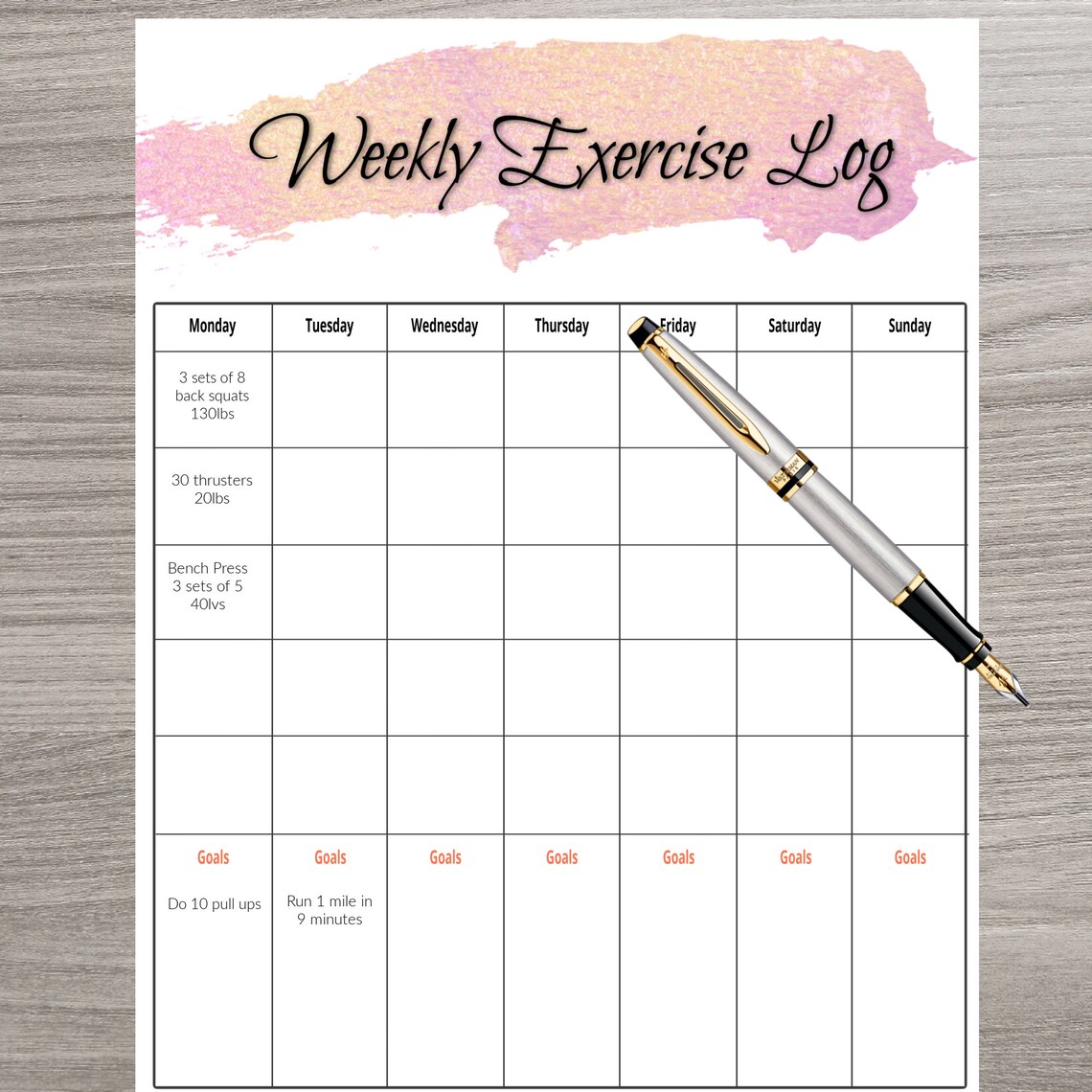 Printable Weekly Exercise Log - Digital Printable Download Exercise ...