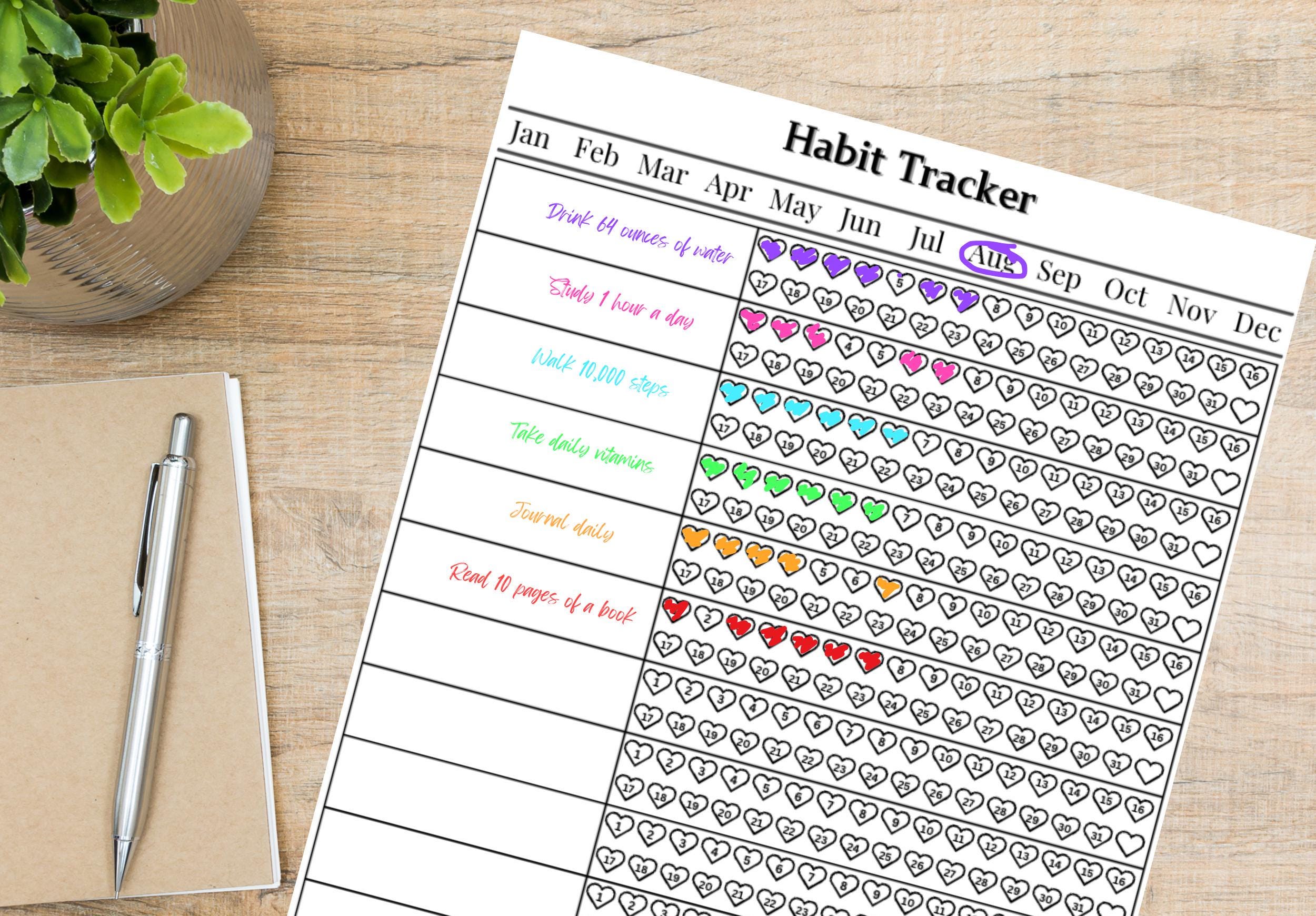 Printable Heart Shaped Habit Tracker Digital Download - Etsy