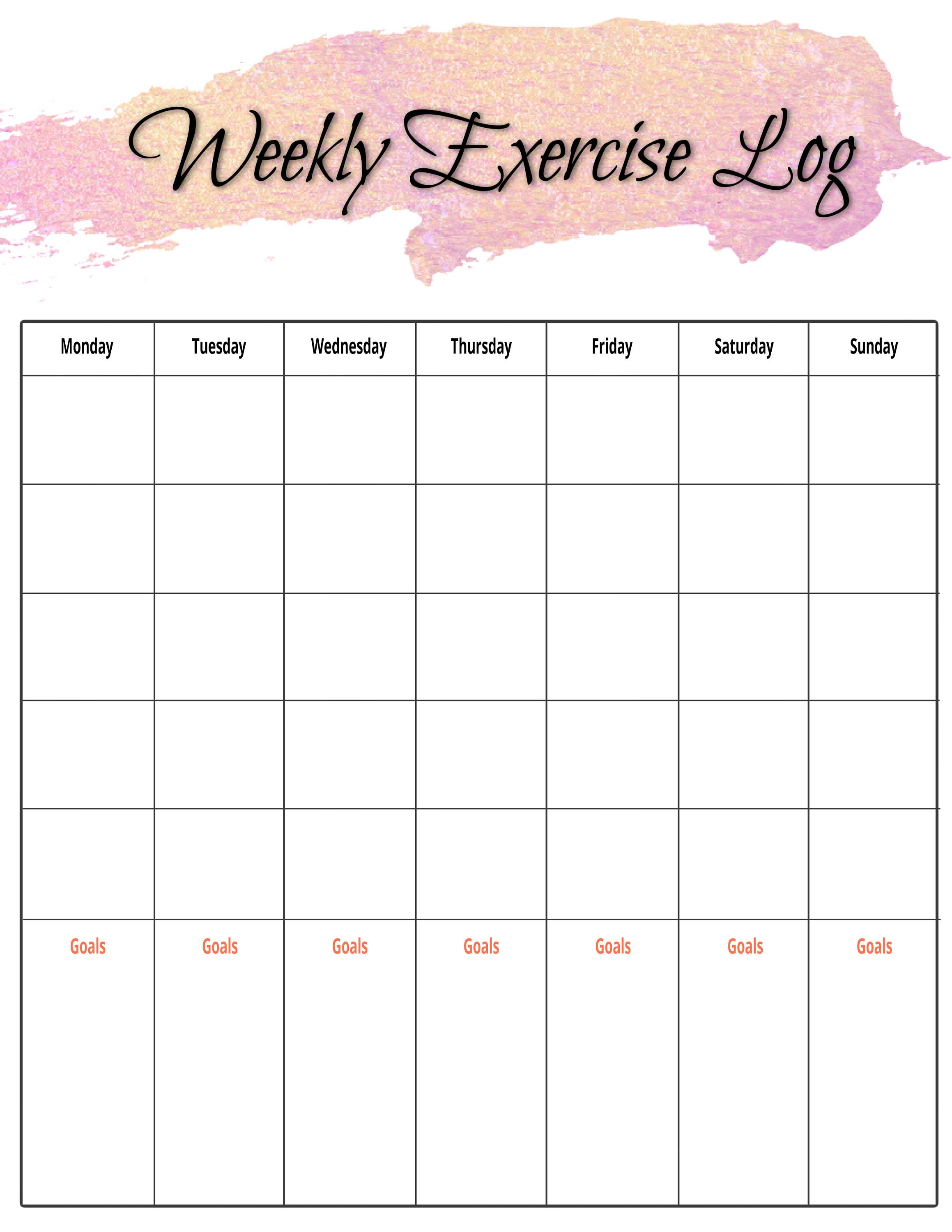 Printable Weekly Exercise Log - Digital Printable Download Exercise ...