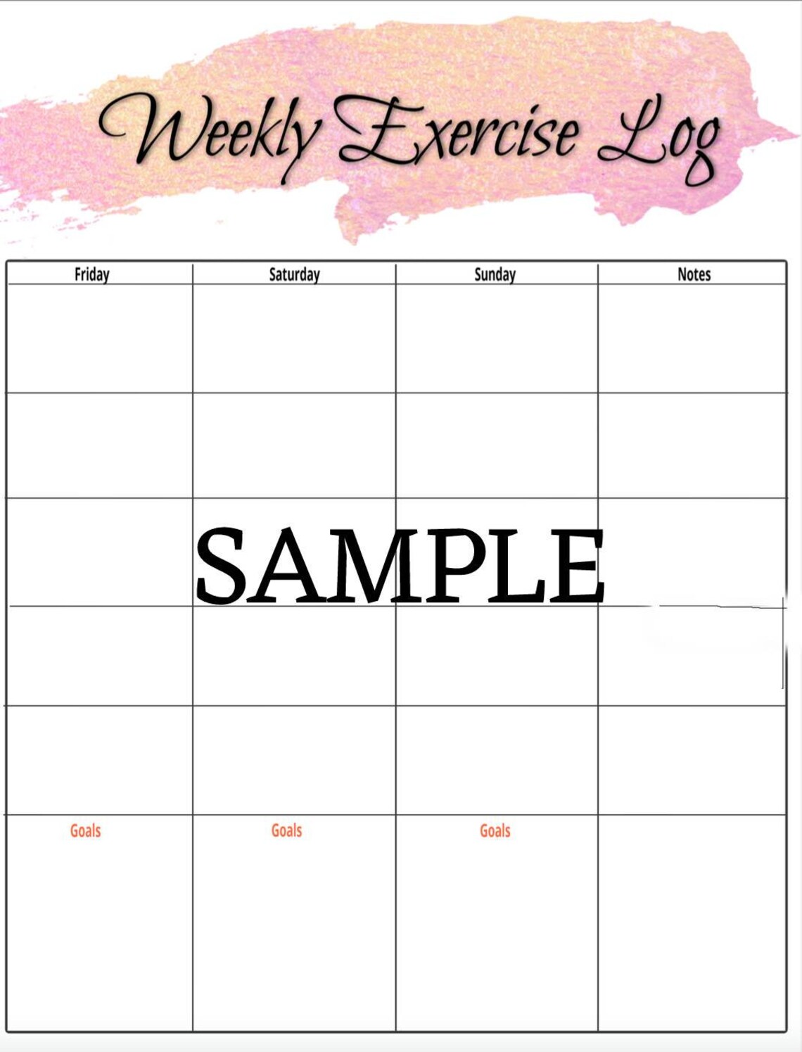 Printable Weekly Exercise Log - Digital Printable Download Exercise ...