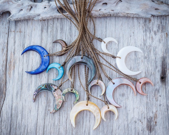 Crescent Moon Shell / Handspun Rope Necklace / Mother of Pearl - Etsy