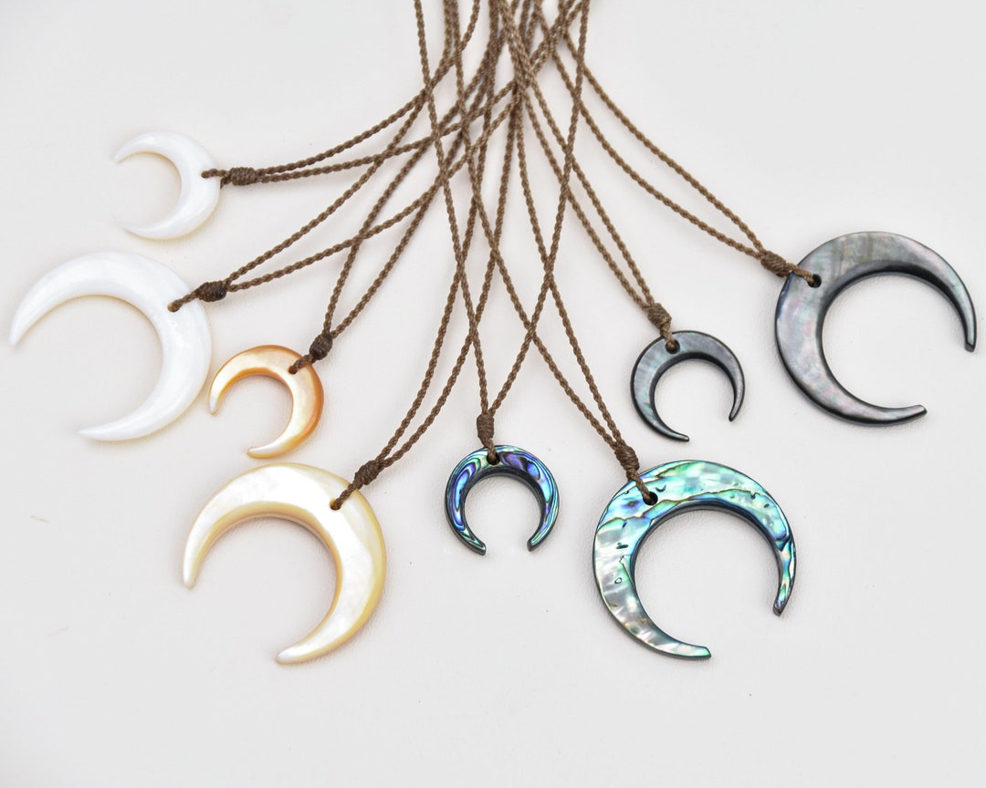 Crescent Moon Shell / Handspun Rope Necklace / Mother of Pearl ...