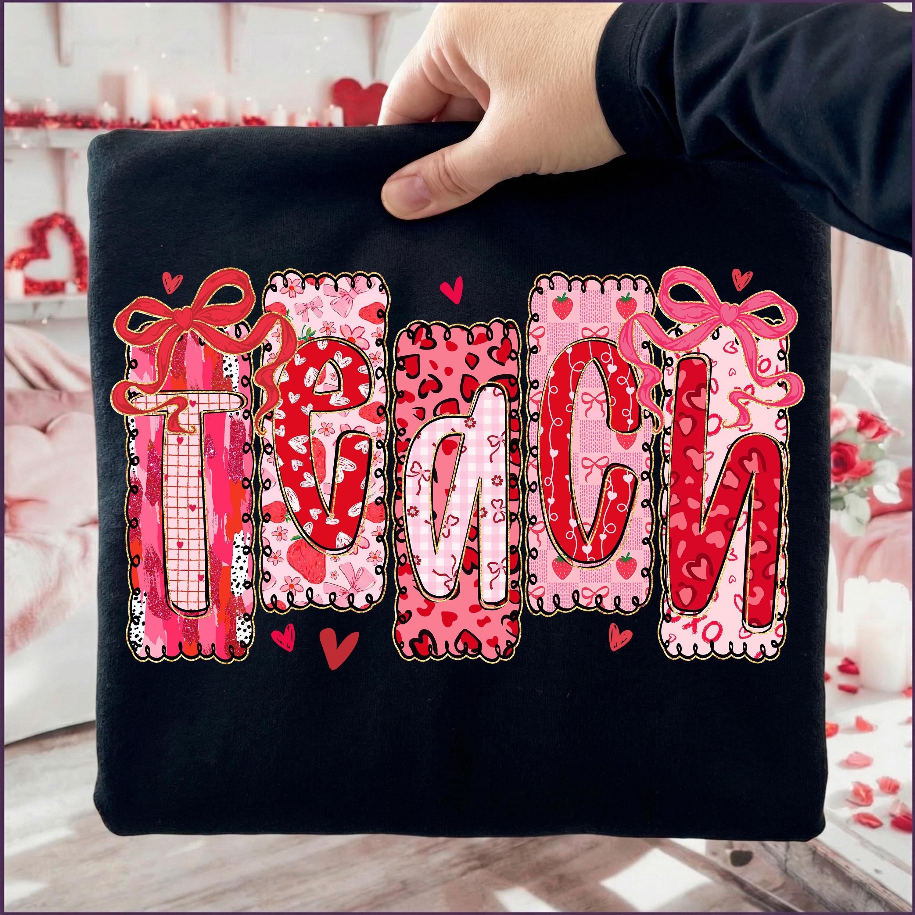 Coquette TEACH Valentine Pencil Bow Png, Custom Teacher Name Valentine ...