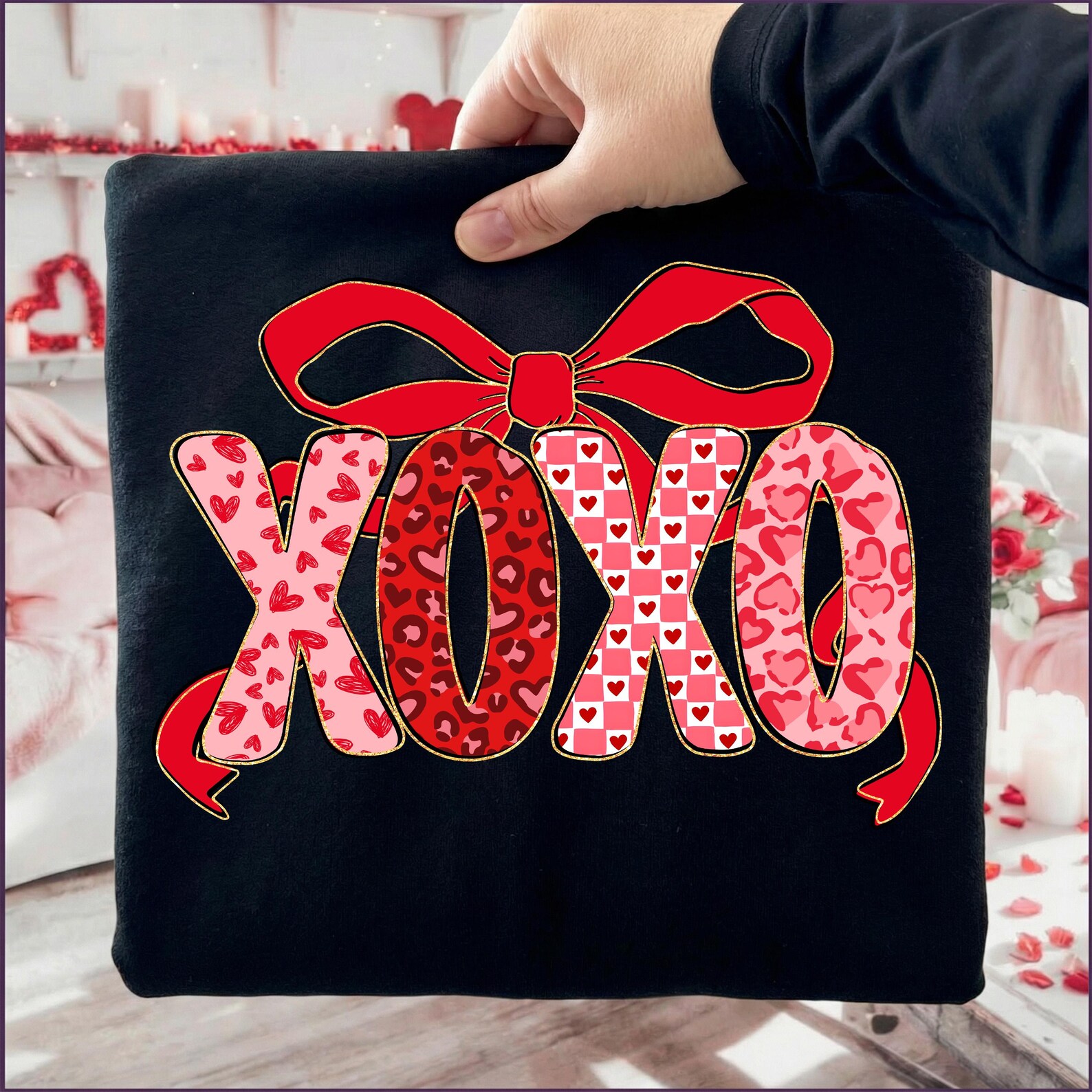 Preppy XOXO Valentine PNG, Pink Red Heart Coquette Design, Valentines ...