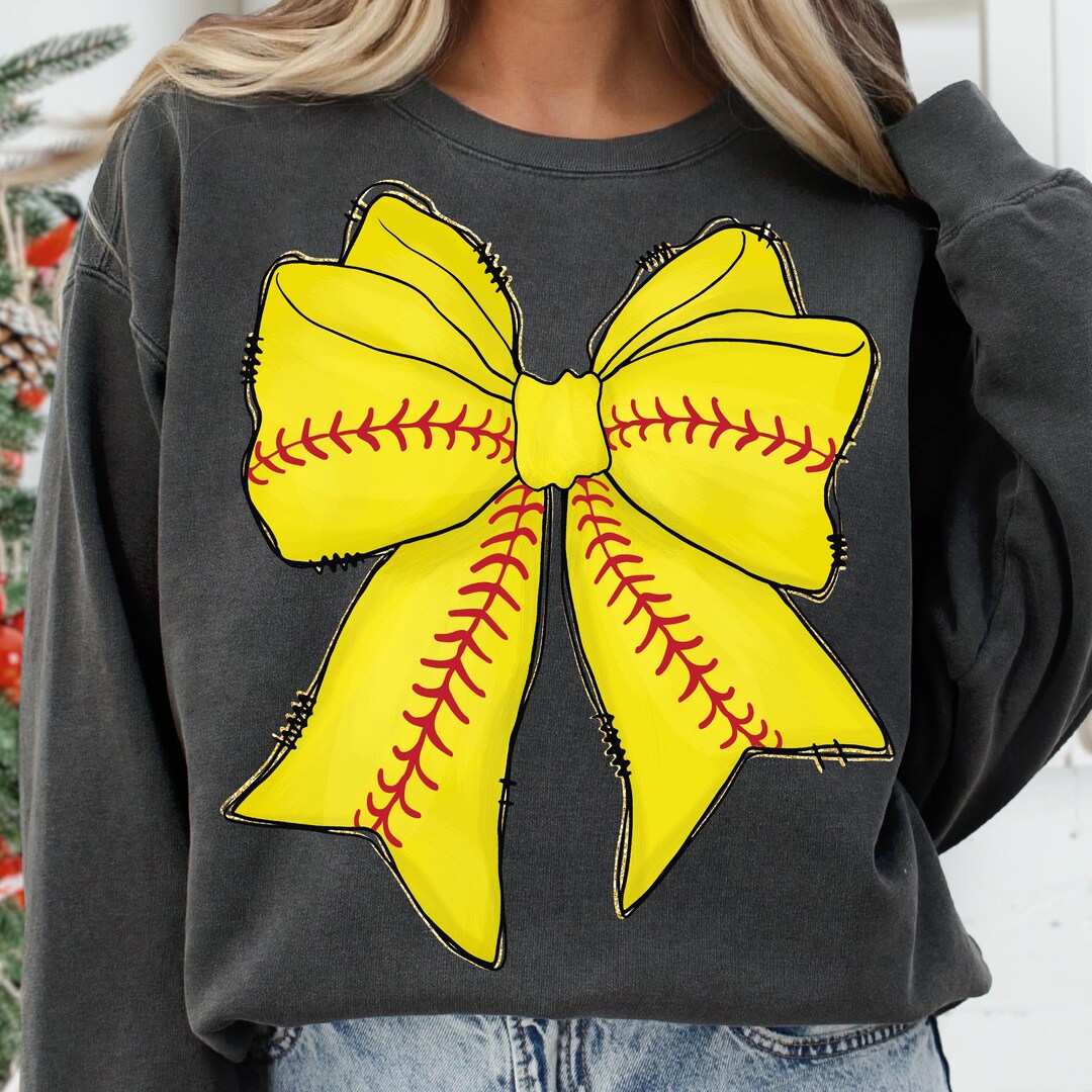 Softball Coquette Bow PNG, Softball Png, Glitter Softball Bow Png, Game ...