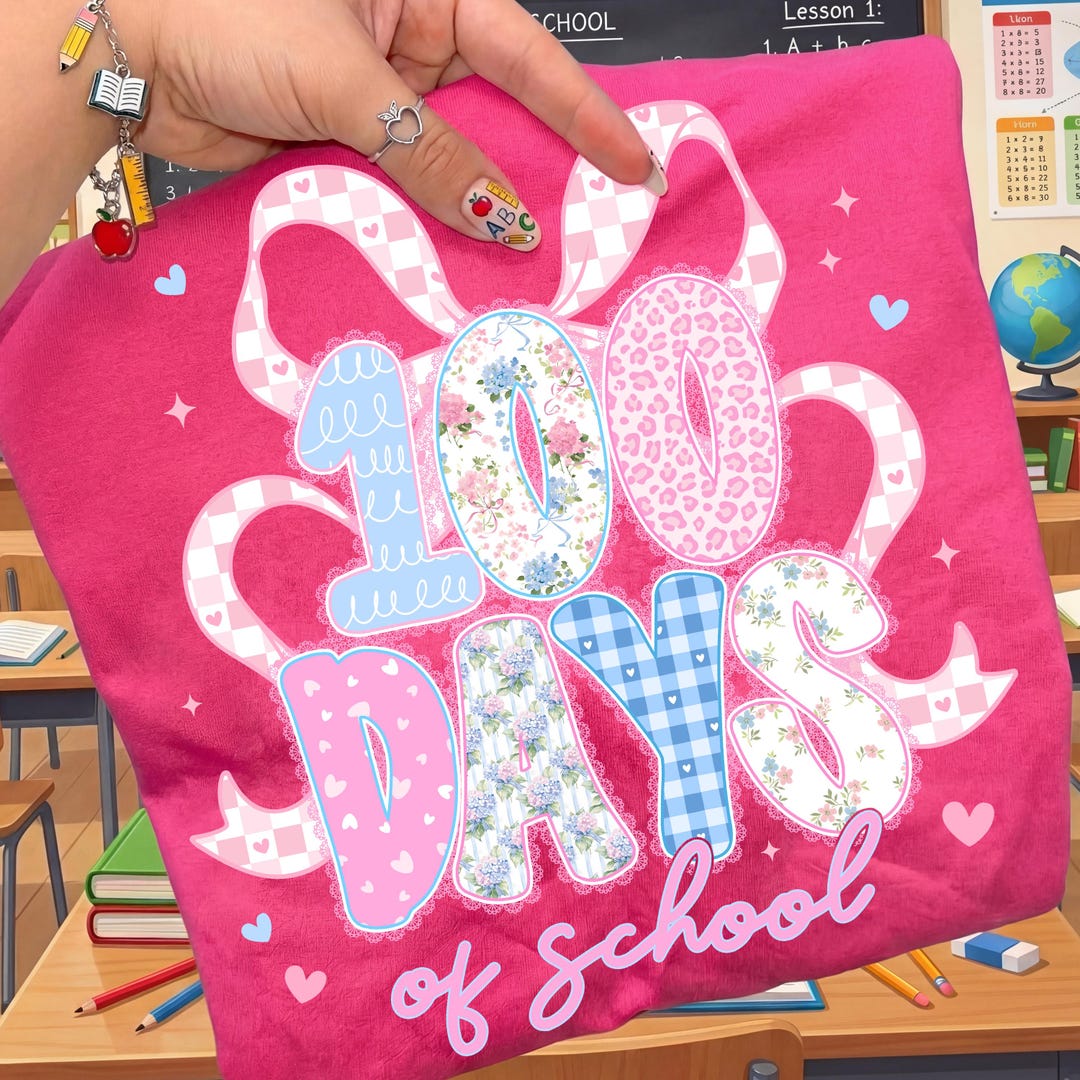 Preppy Coquette 100 Days of School Floral Glitter Png, Coquette Pencil ...