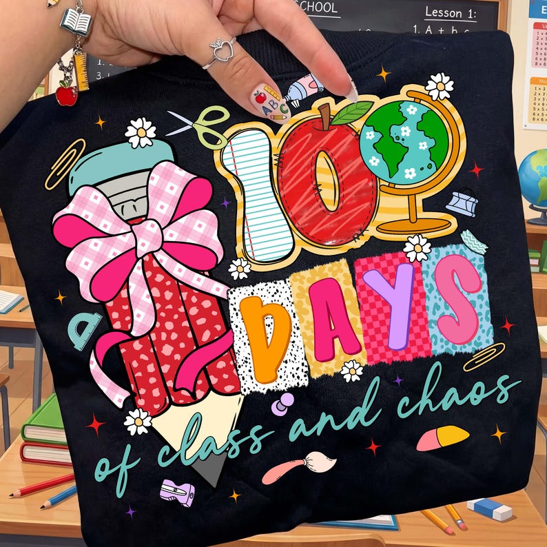 Preppy 100 Days of Class and Chaos PNG, Coquette Teacher Pencil Bow ...