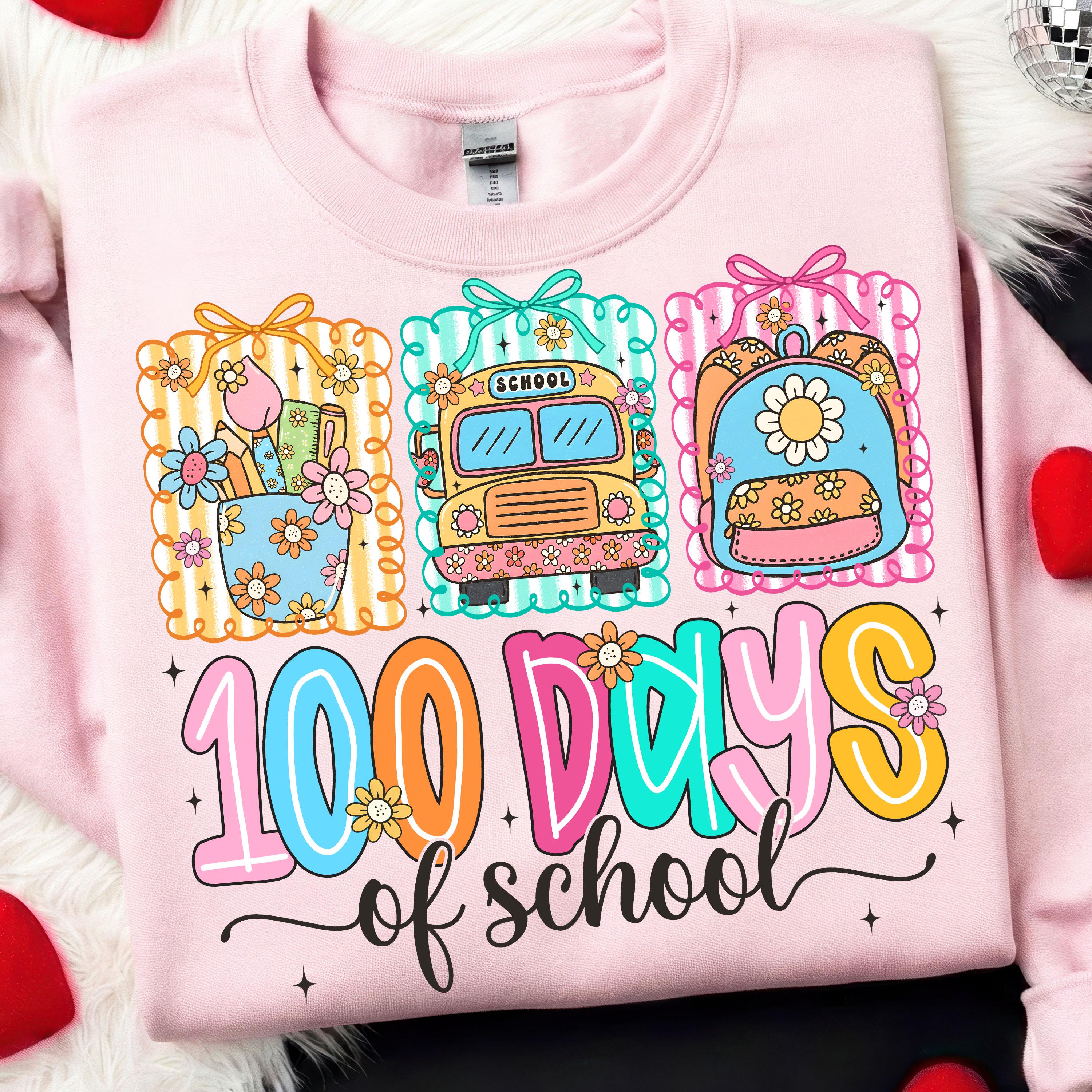 Preppy 100 Days of School PNG, Retro Happy 100 Days Png, 100 School ...