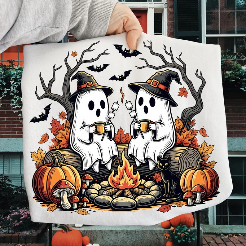 Retro Cute Ghost Halloween Png, Fall Camping Boo Ghosts Png, Autumn ...