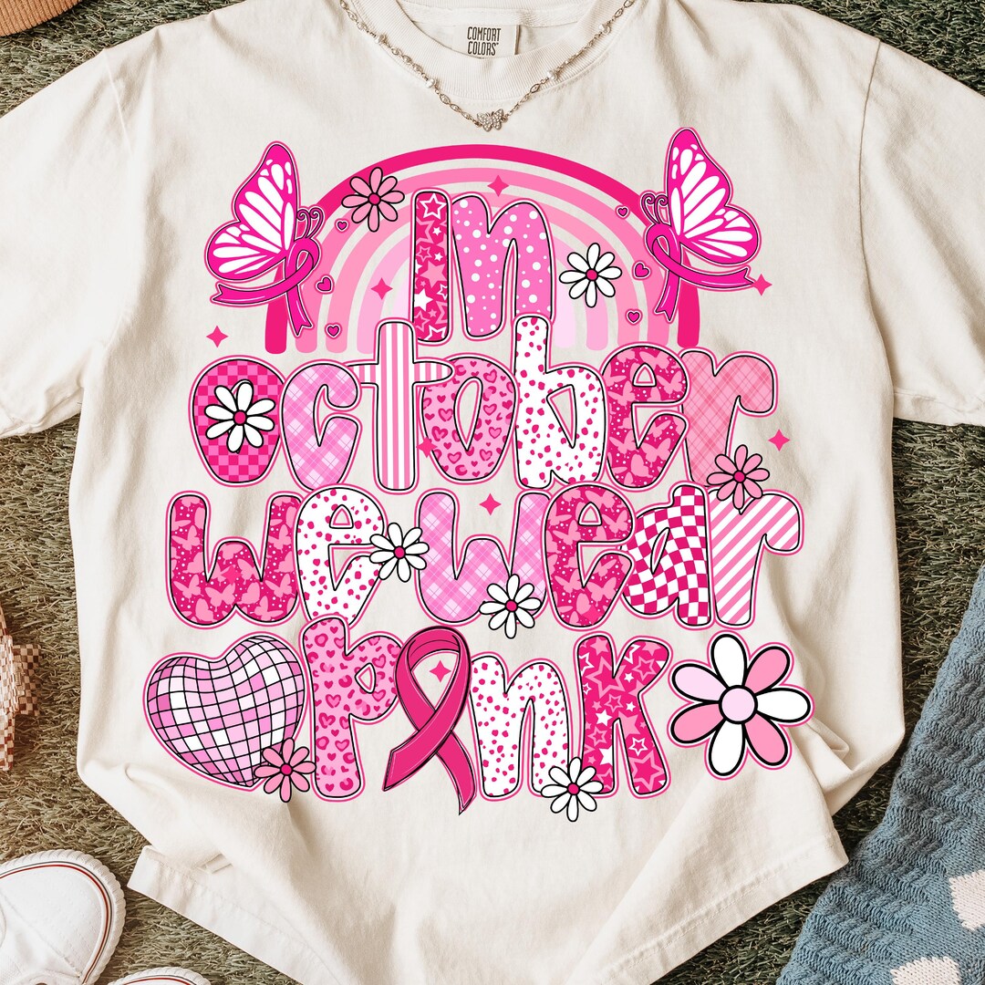 In October We Wear Pink Png, Preppy Breast Cancer Awareness Png, Breast ...