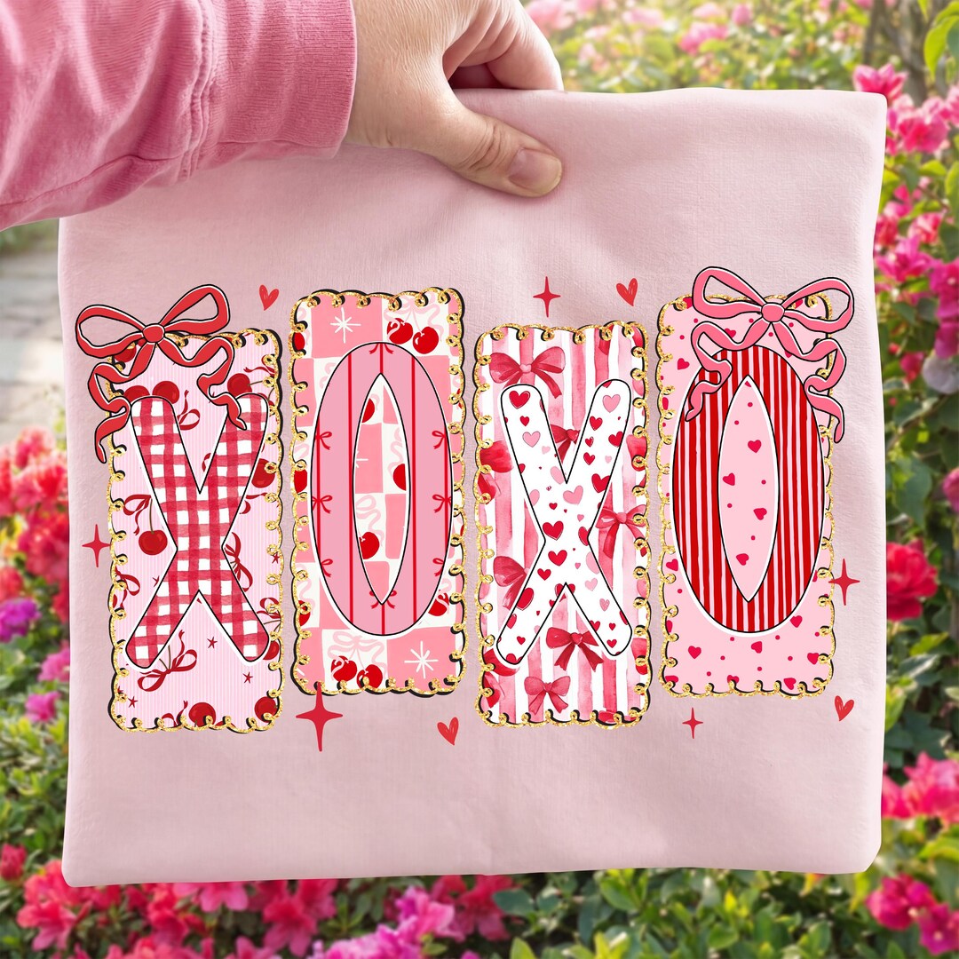 Preppy XOXO Valentine PNG, Pink Red Heart Coquette Design, Valentines ...