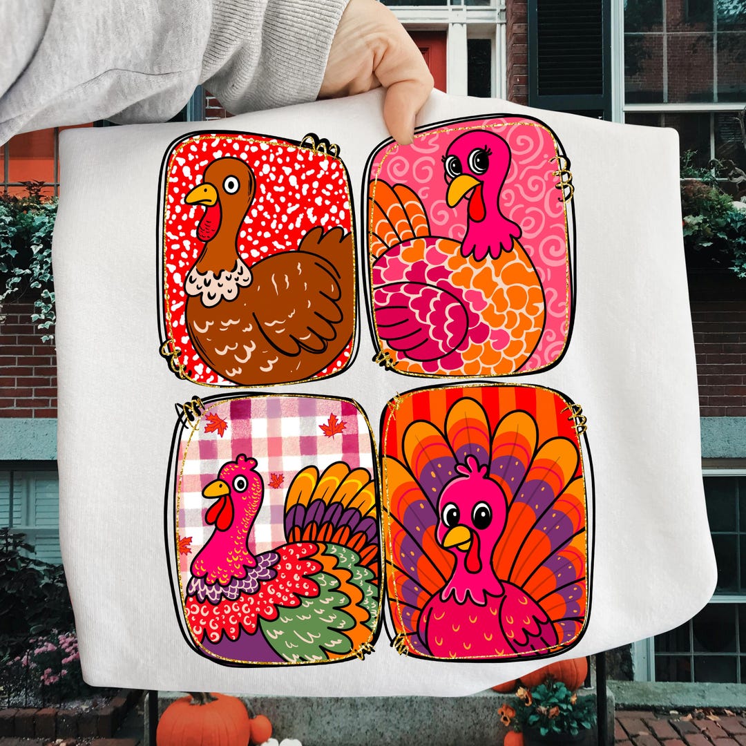 Preppy Turkey PNG, Thanksgiving PNG, Whimsical Turkeys Shirt Design ...