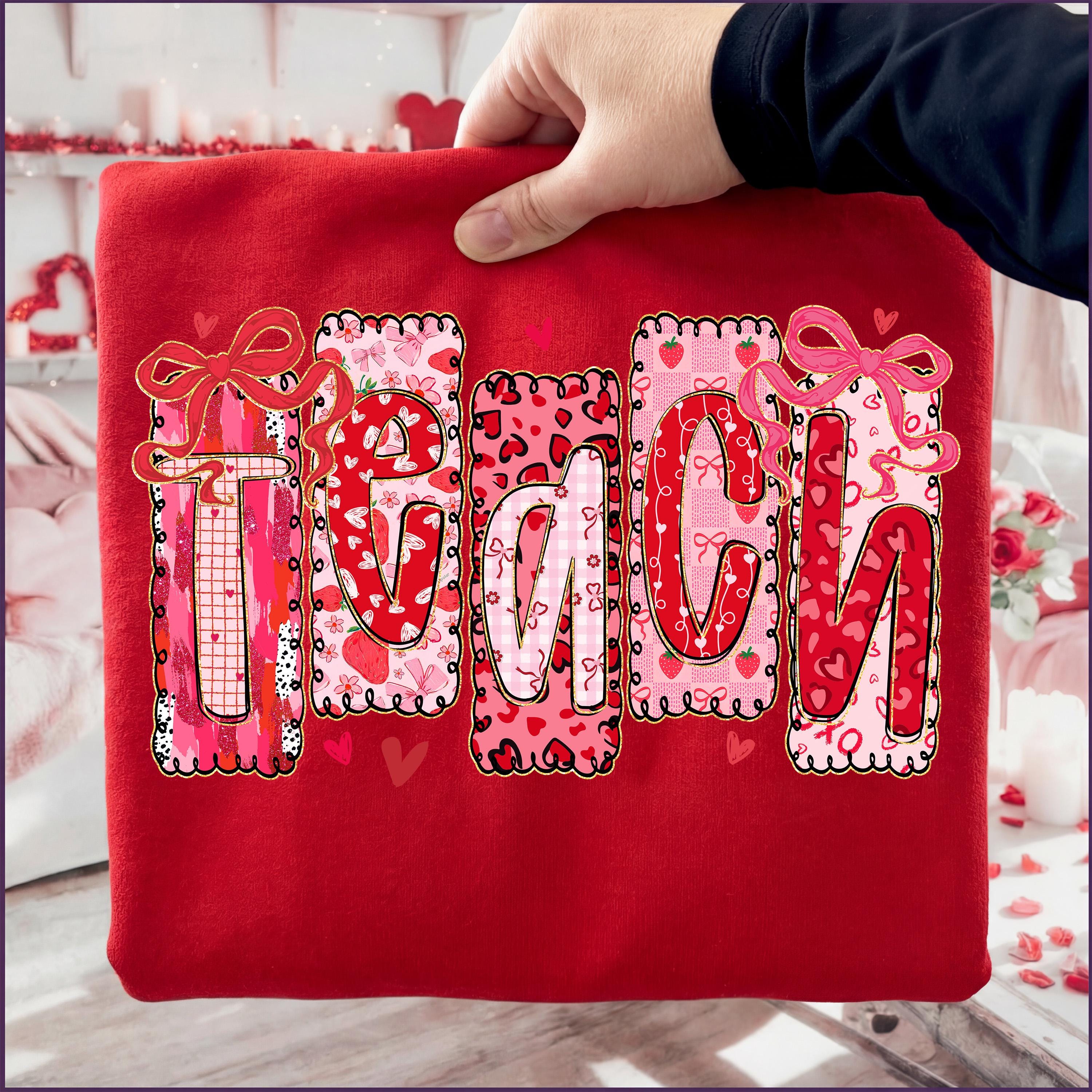 Coquette TEACH Valentine Pencil Bow Png, Custom Teacher Name Valentine ...