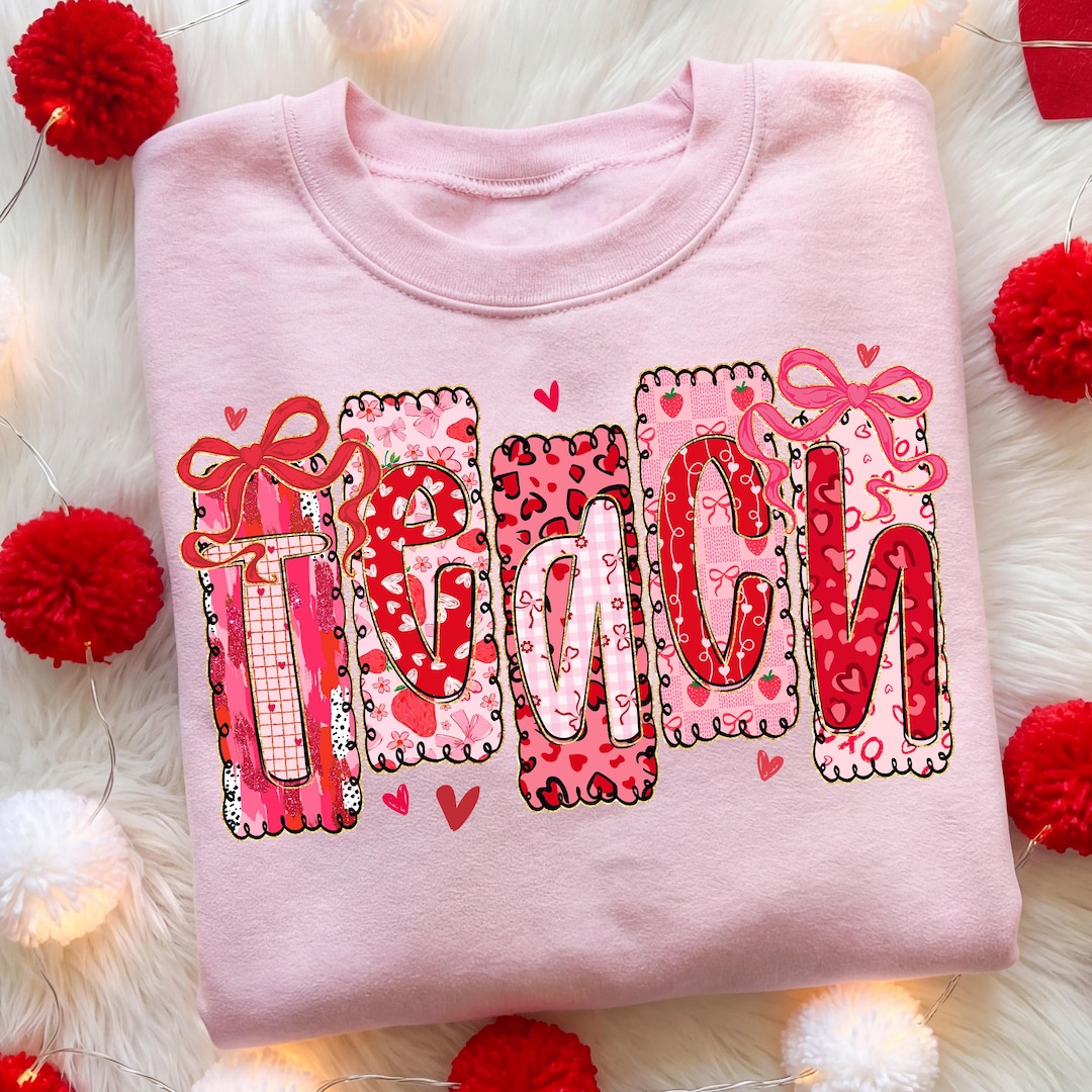 Coquette TEACH Valentine Pencil Bow Png, Custom Teacher Name Valentine ...