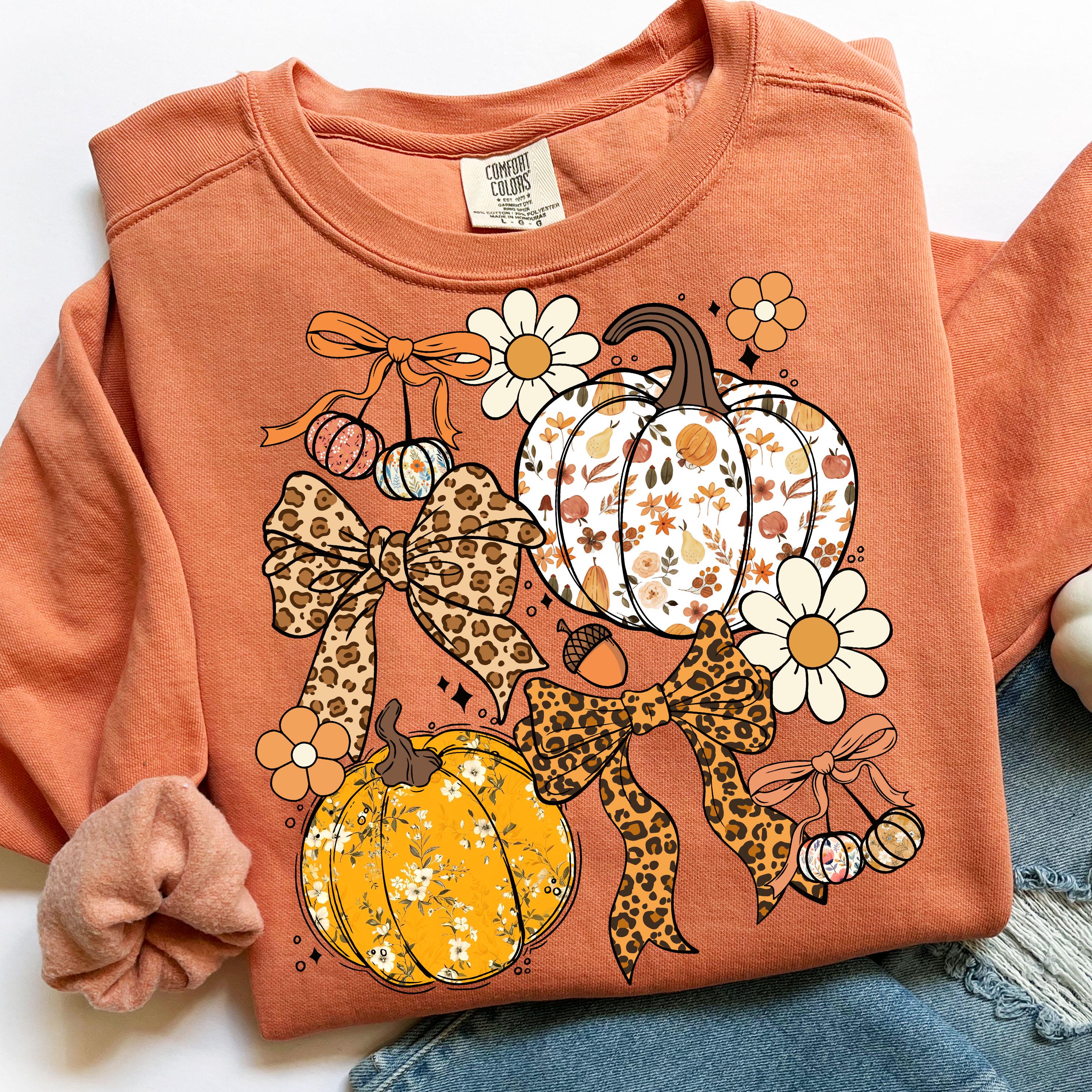 Floral Fall Pumpkin Coquette Png, Boho Fall Bow Png, Preppy Autumn Png ...