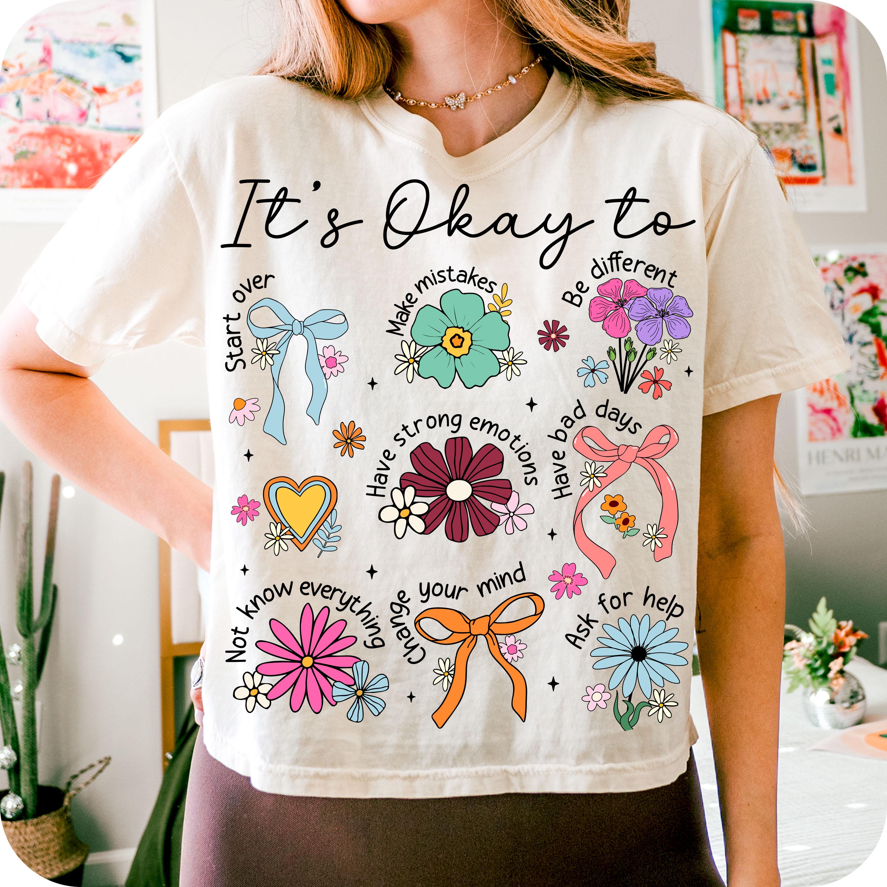 It's Okay to Boho Floral Png, Mental Health Png, Coquette Bow, Flowers ...