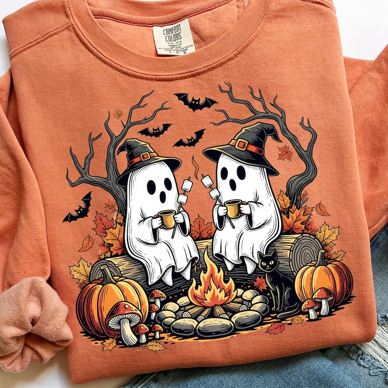 Retro Cute Ghost Halloween Png, Fall Camping Boo Ghosts Png, Autumn ...
