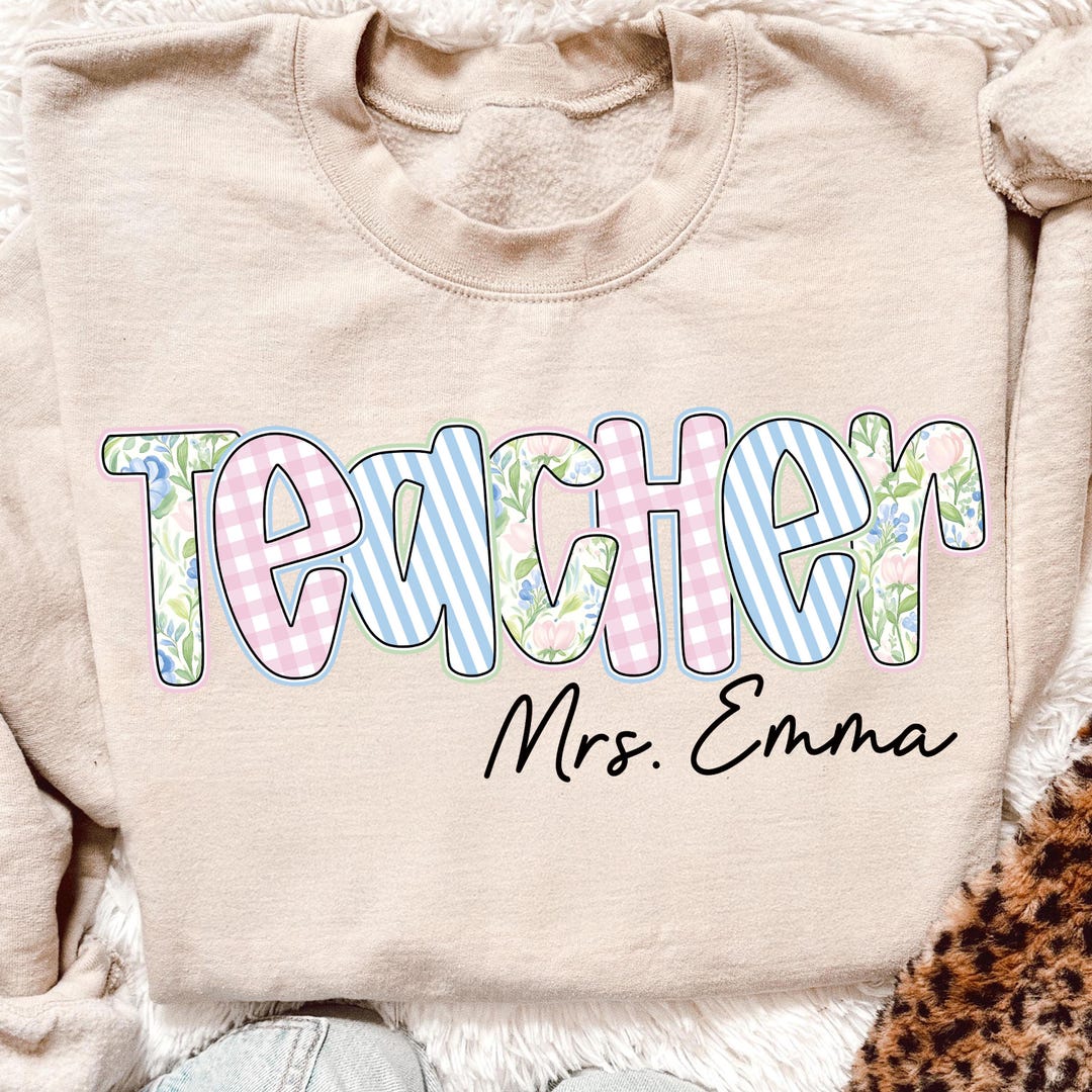 Custom Preppy Floral Teacher Png, Preppy Teacher Floral Glitter Png ...
