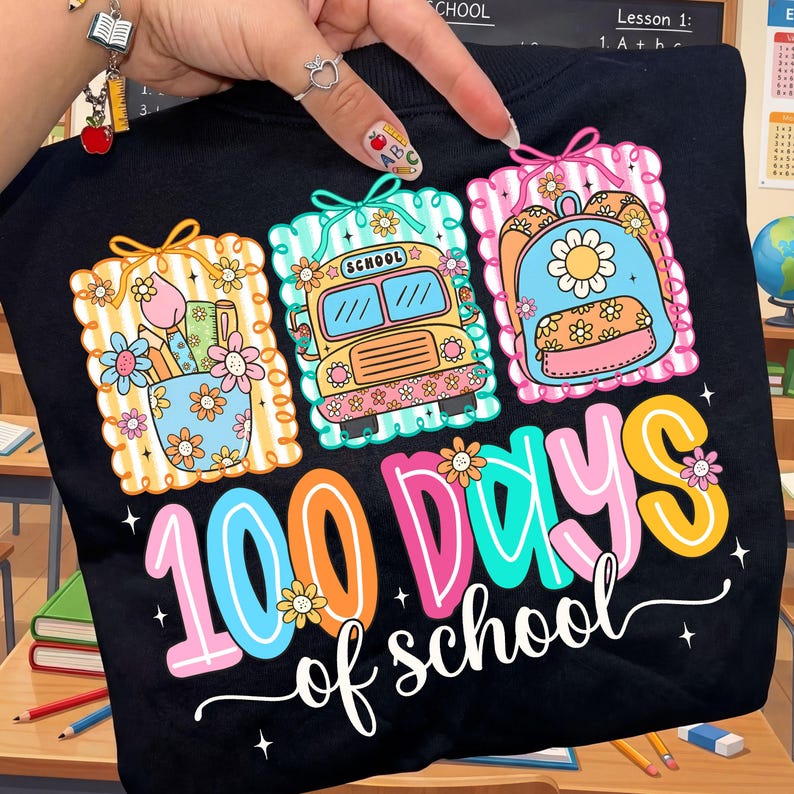 Preppy 100 Days of School PNG, Retro Happy 100 Days Png, 100 School ...