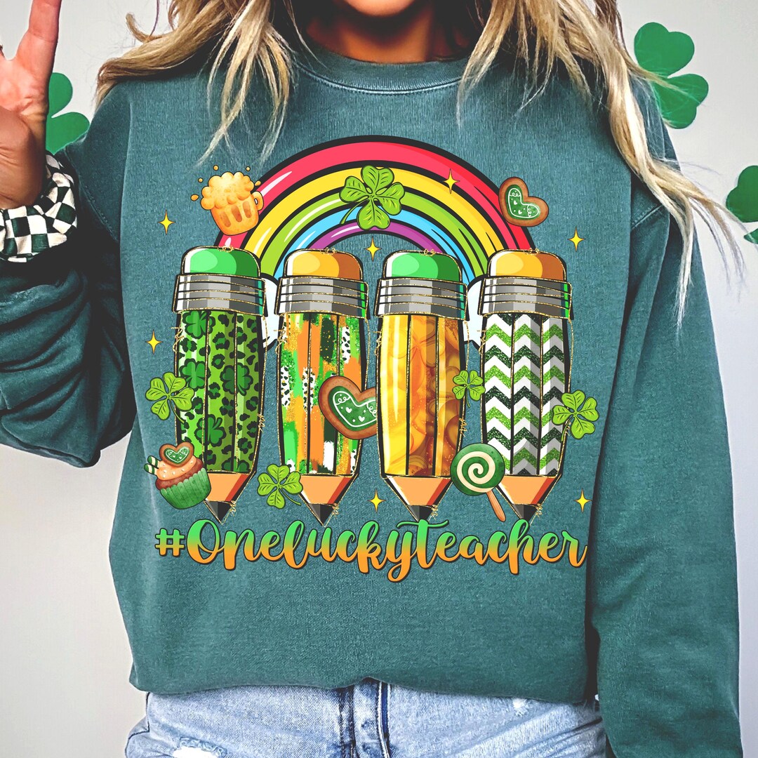 Rainbow St Patrick Teacher Pencil Png, Teacher St Patrick Png, Lucky ...